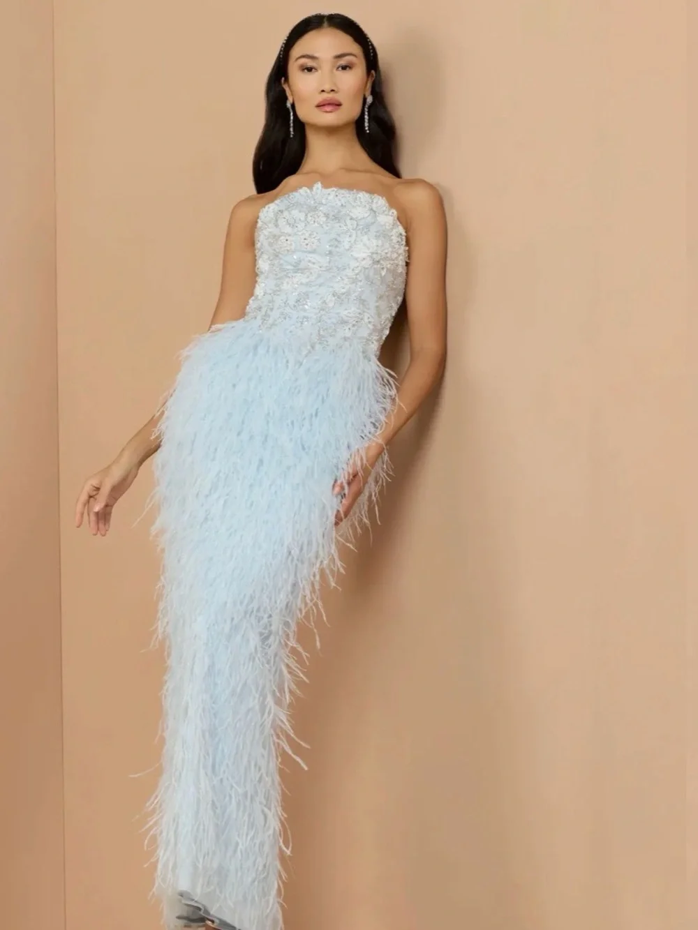 Mac Duggal | Dresses | Mac Duggal Strapless Light Blue Feathertrim ...
